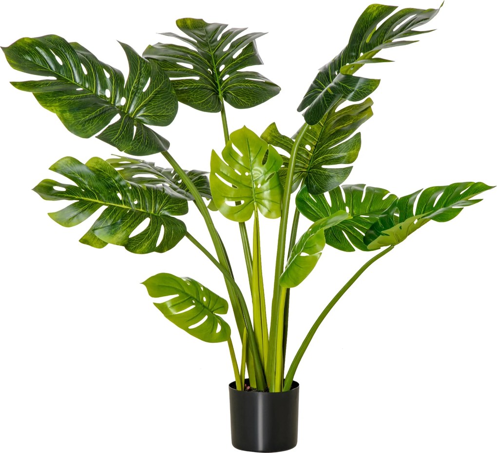 HOMCOM Umělé rostliny 110 cm Umělé Monstera rostliny v květináči Umělé stromy do interiéru Dekorativní rostlina Kancelářská rostlina Plastový květináč