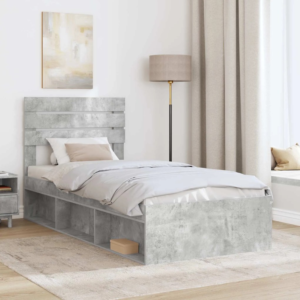 Rám postele Betonově šedá 100 x 200 cm Masivní borové dřevo 3411450