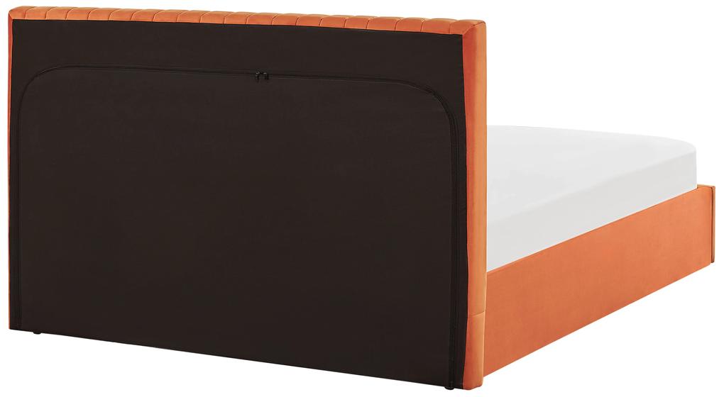Sametová postel s úložným prostorem 140 x 200 cm oranžová VION Beliani