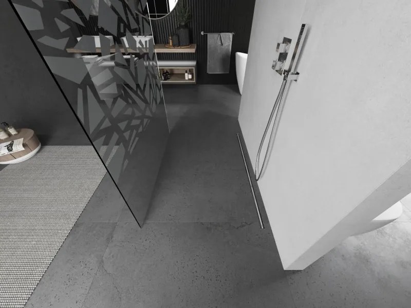 Mexen Kioto, sprchová zástěna Walk-In 120 x 200 cm, 8mm čiré sklo bílý vzor, ​​broušená ocel profil, 800-120-002-97-85