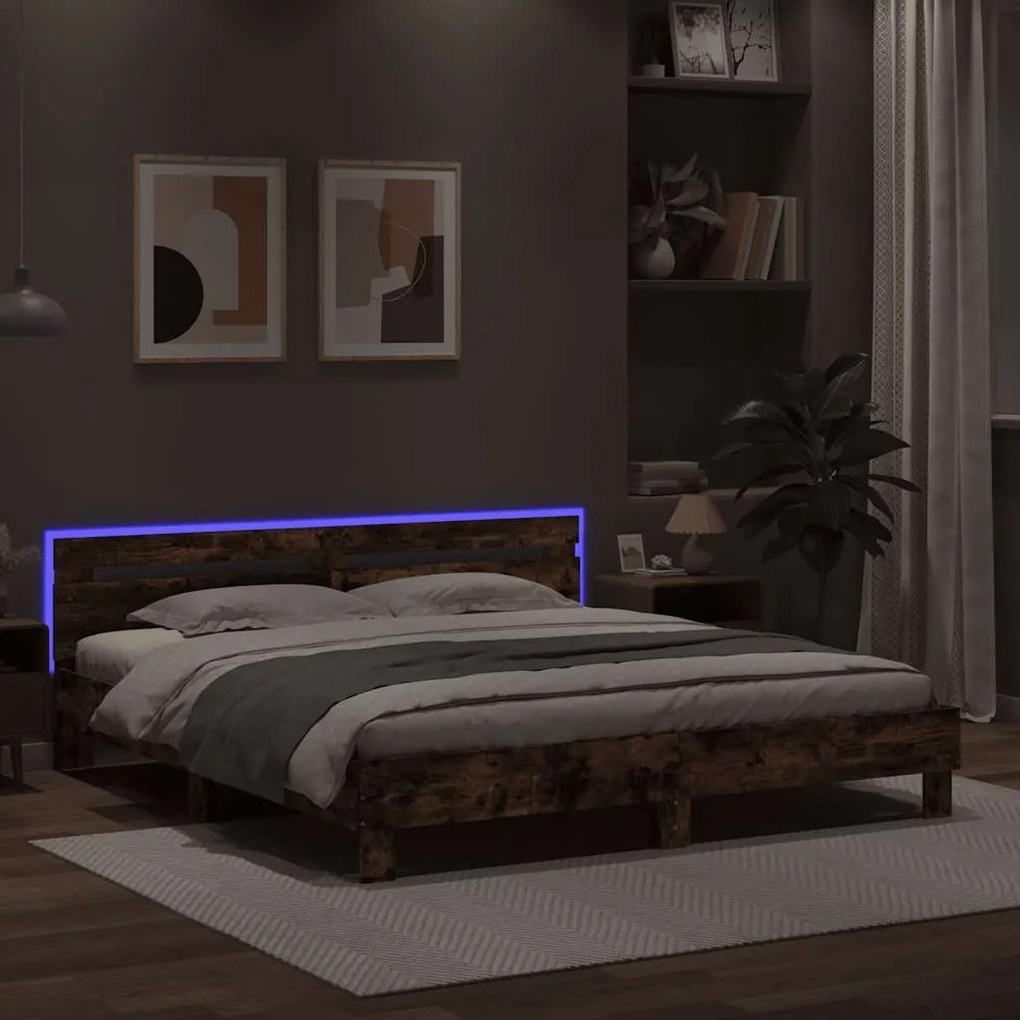 Rám postele s čelem a LED osvětlením kouřový dub 160 x 200 cm 3207536