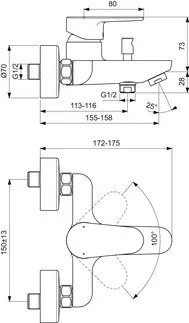 Ideal Standard Cerafine O - Vanová baterie nástěnná, Chrom BC500AA