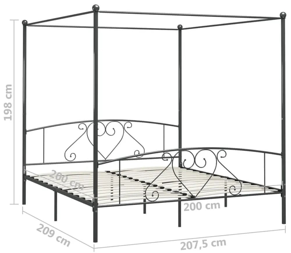 Petromila Rám postele s nebesy šedý kovový 200 x 200 cm