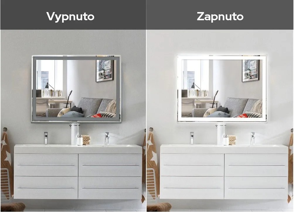 Bezdoteku Nemlžící koupelnové zrcadlo s LED osvětlením 80x60 cm KZ1