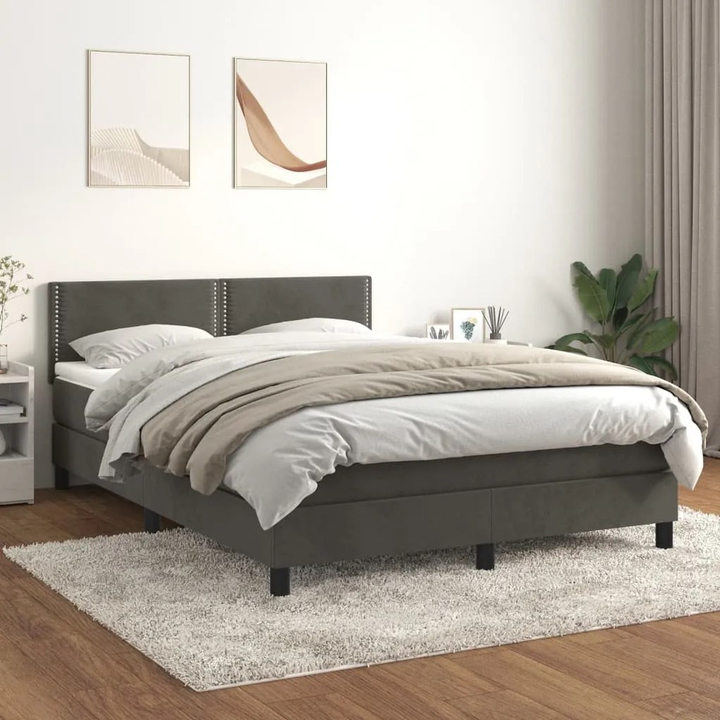 Box spring postel s matrací tmavě šedý 140 x 190 cm samet - Default Title