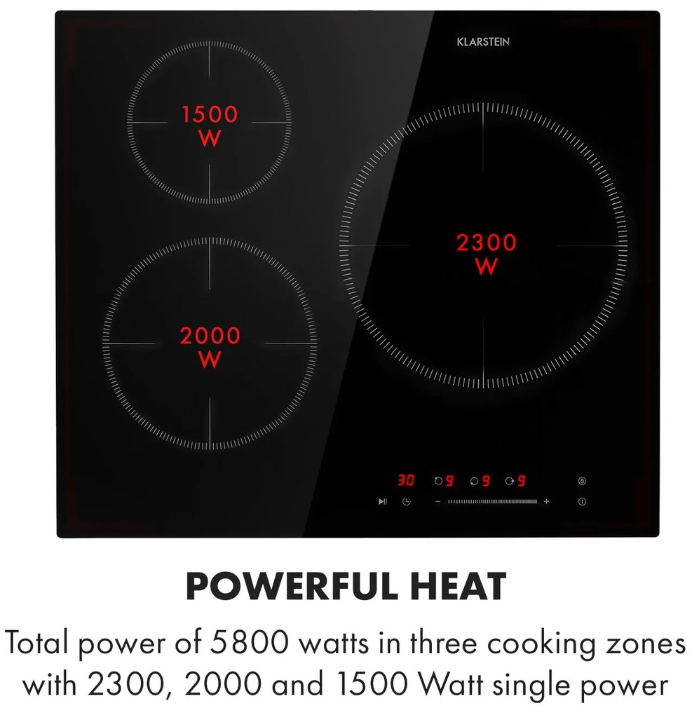 Klarstein Delicatessa 3, indukční varná deska, 5800 W, 3 zóny, sklokeramika, černá