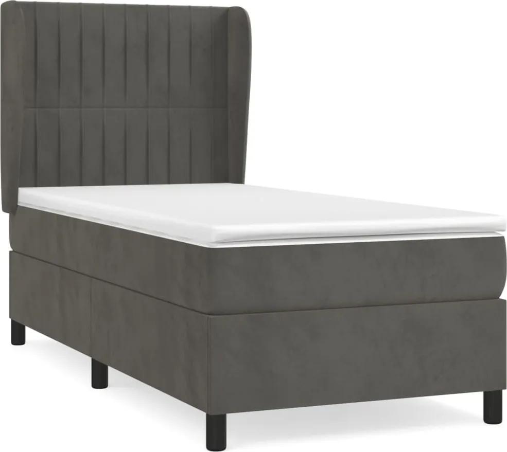 vidaXL Box spring postel s matrací 90x200 cm samet [3129310] Barva: Tmavě šedá