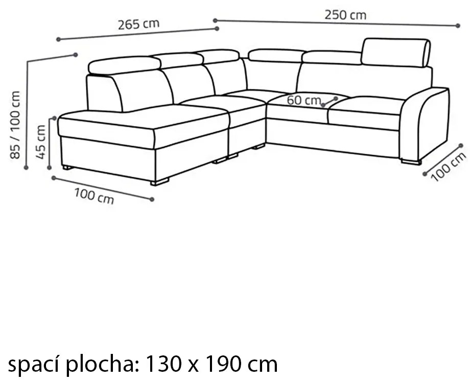 Sedací souprava OSLO L | 265x250 cm | rozkládací + úložný prostor | polohovatelné záhlavníky | VÝBĚR TKANIN