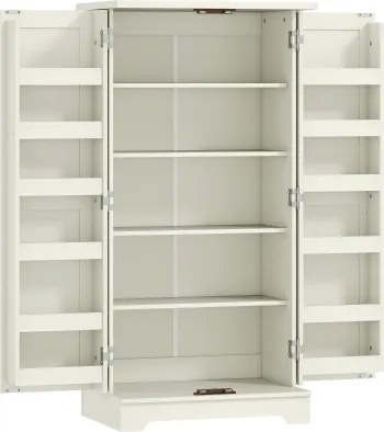 HOMCOM kuchyňský bufet, kuchyňská skříňka 5 pater s dveřmi a nastavitelnými policemi, 60d x 40h x 120v cm, dřevěný dekor krémová