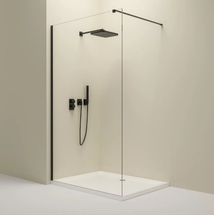 Erga Paris, sprchová zástěna Walk-In 90x200 cm, 8mm čiré sklo, černý profil, ERG-V02-PARIS-090x200-CL-BK