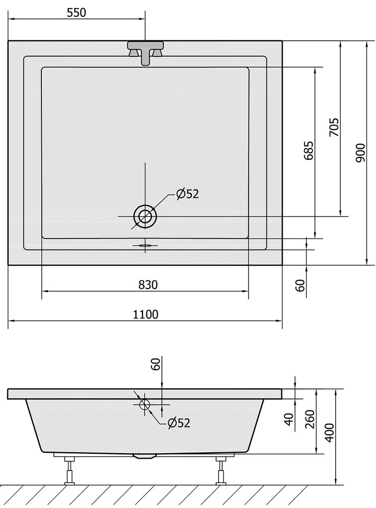 Polysan DEEP hluboká sprchová vanička, obdélník 110x90x26cm, bílá, 72363