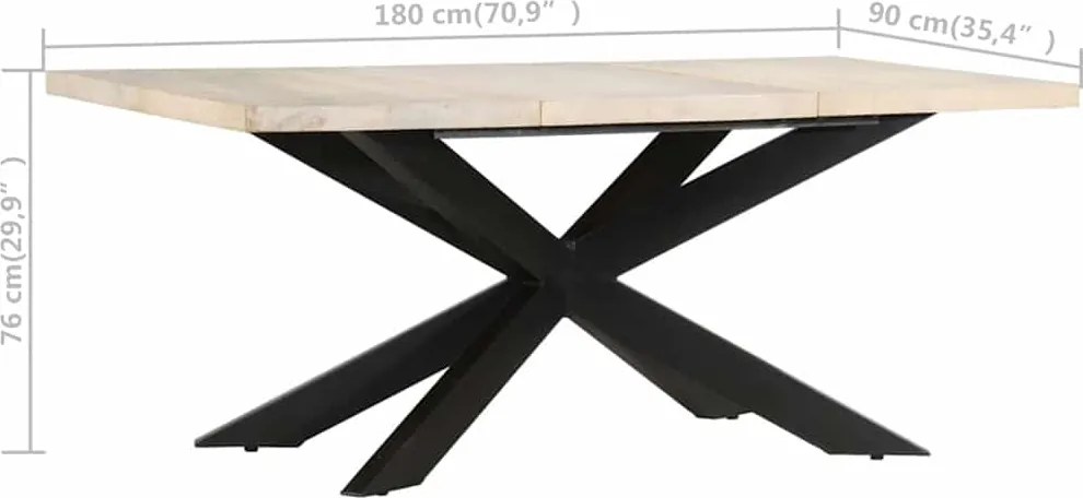 Jídelní stůl 180 x 90 x 76 cm masivní bělené mangovníkové dřevo 285964