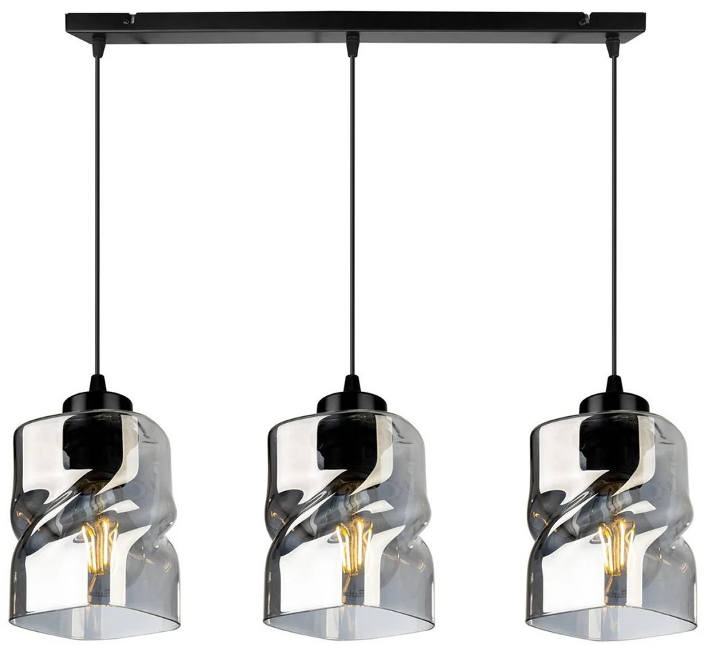 Light for home - Moderní závěsná lampa se skleněnými stínidly v grafitové barvě NIKI 2195/3, 3x60W, E27, Černá