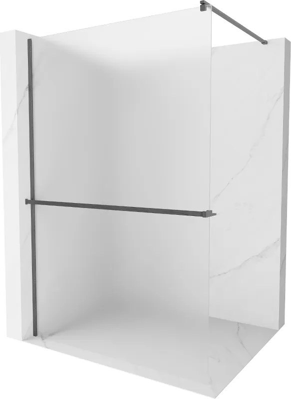 Mexen Kioto+, sprchová zástěna Walk-In s poličkou a věšákem 100 x 200 cm, 8mm sklo námraza, grafitový profil, 800-100-121-66-30