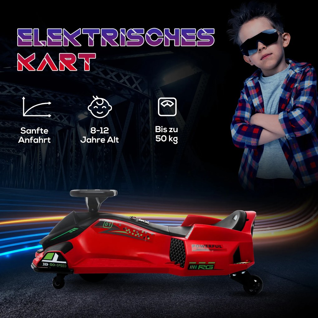HOMCOM Dětský elektrický Go-Kart 12V 3-8km/h Drift Kart s drift módem, pomalým startem, Go-Kart s osvětlením a hudbou, bezpečnostním pásem pro děti v…