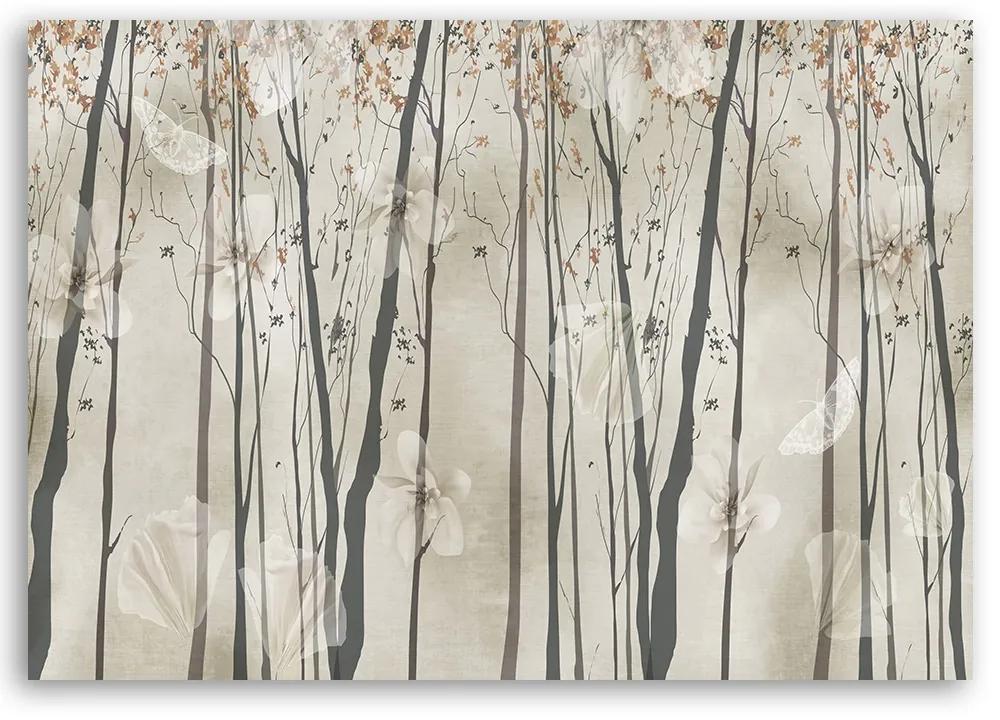 Obraz na plátně, Stromy květiny a motýli - 120x80 cm