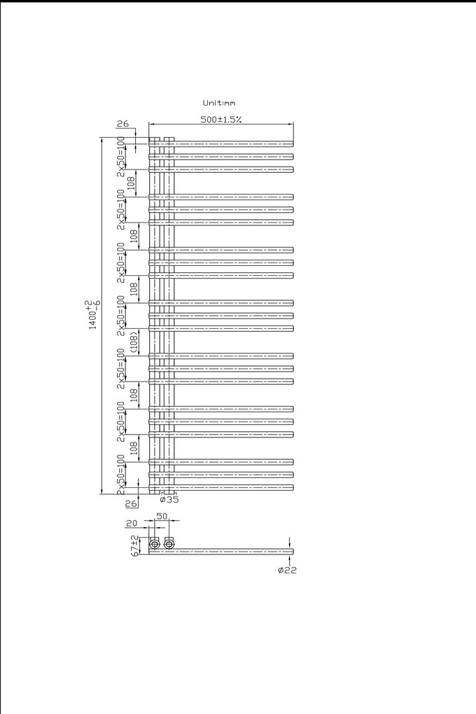Gamma Erga Aquatic, topné těleso 1400x500 mm, 577W, bílá, ERG-LAV-AQUA-14050-WH
