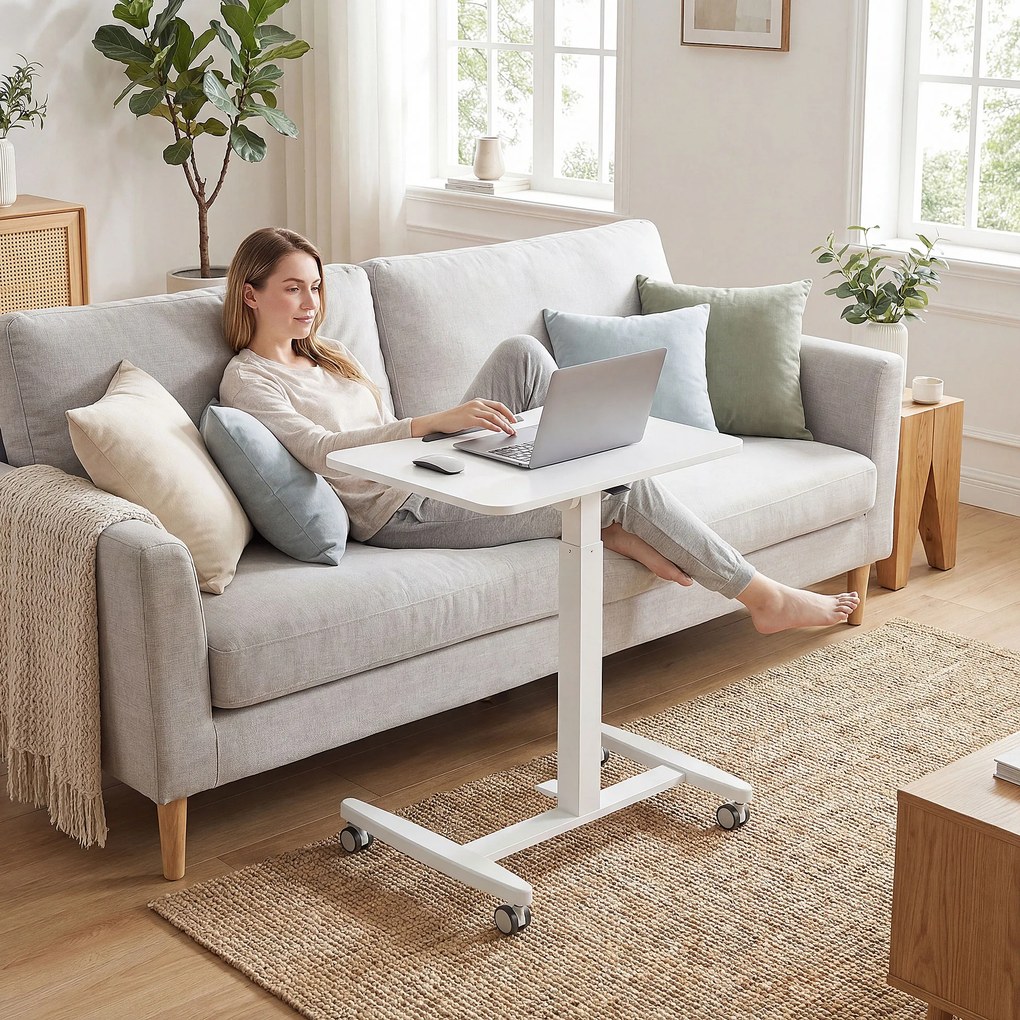HOMCOM výškově nastavitelný stojací stůl 75–114 cm — mobilní stolík na notebook s naklápěcí deskou, bezpečnostní zarážkou, ocelovým rámem, pneumatick…