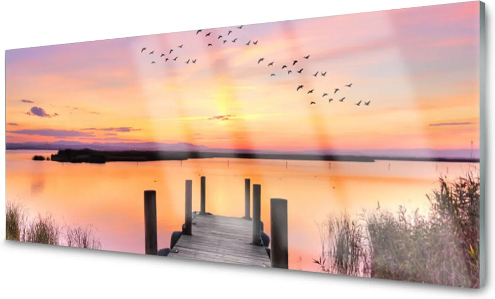 Skleněný obraz Molo Západ Slunce Jezero