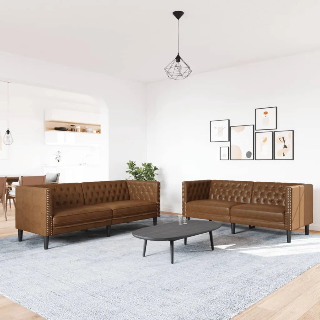 2dílná sedací souprava Chesterfield hnědá umělá semišová kůže 3209280