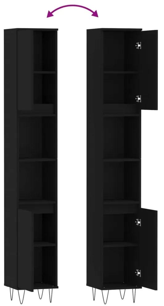 Koupelnová skříňka černá 30 x 30 x 190 cm kompozitní dřevo