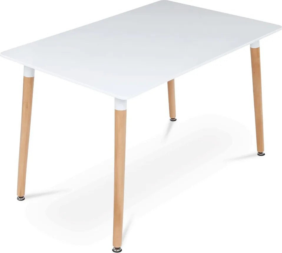 Jídelní stůl, dřevěné nohy, MDF / kovová kostrukce – bílý matný lak (120 x 80) cm
