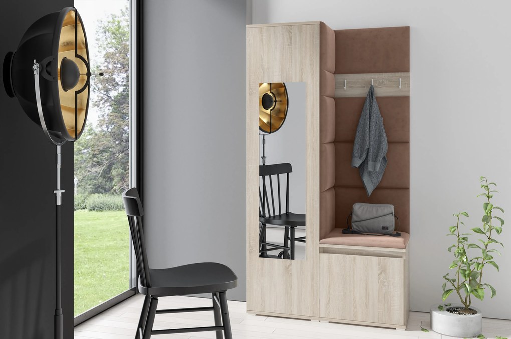 Eka Předsíňová stěna s čalouněnými panely Trinity 13 - Sonoma / Hnědá 2307