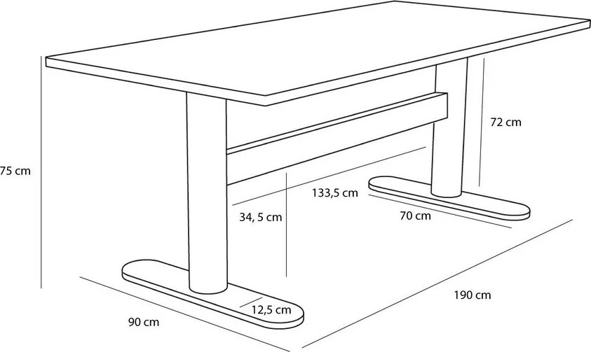 Pracovní stůl s deskou v dubovém dekoru 90x190 cm Tona – Hübsch