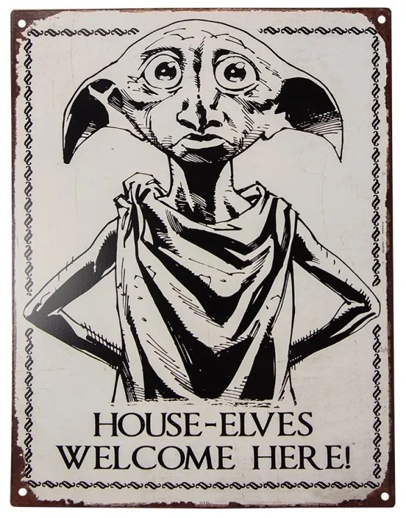 Béžová nástěnná kovová cedule Elf Dobby - 25*1*33 cm