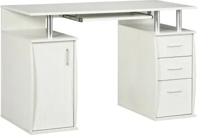 HOMCOM počítačový stůl 120 x 55 cm s vysouvací klávesnicí, 3 zásuvky, pro ložnici, domov, bílý