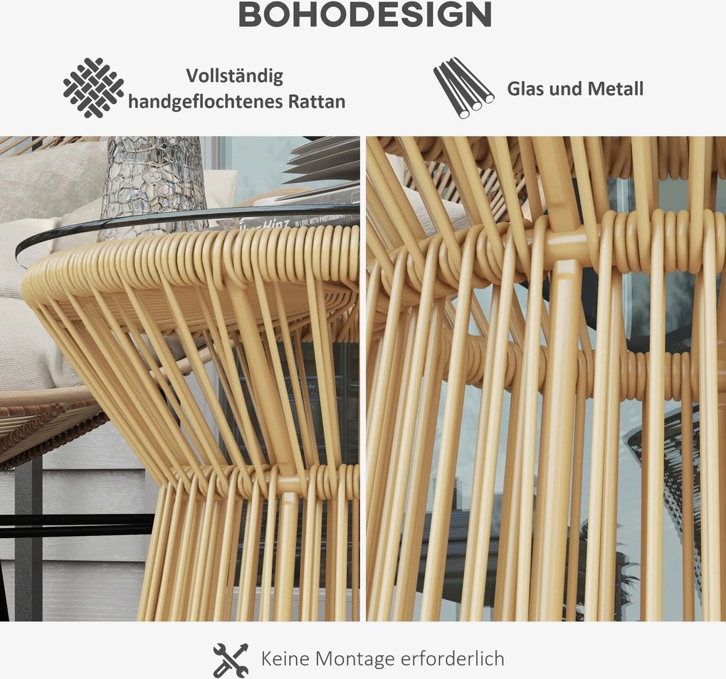 Outsunny Kulatý konferenční stolek Konferenční stolek se skleněnou deskou Dutý bubnový design Zahradní stolek na terasu Kovová béžová |