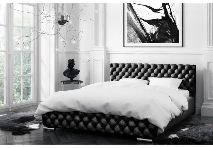 VÝPRODEJ - Čalouněná postel Farida s úložným prostorem černá 200x200