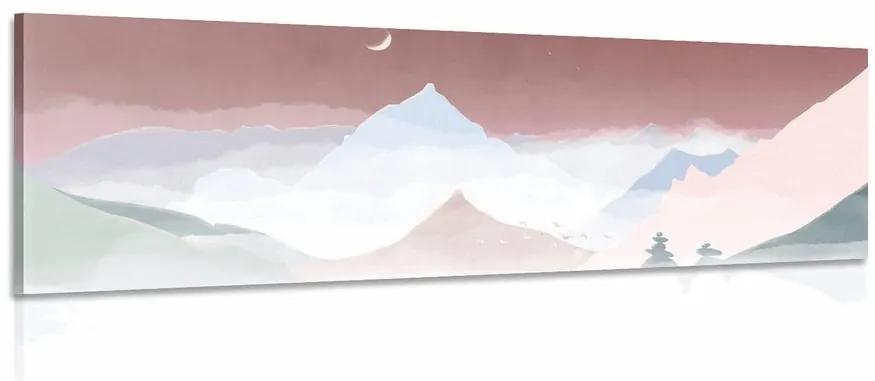 Obraz majestátní pastelové hory - 135x45 cm