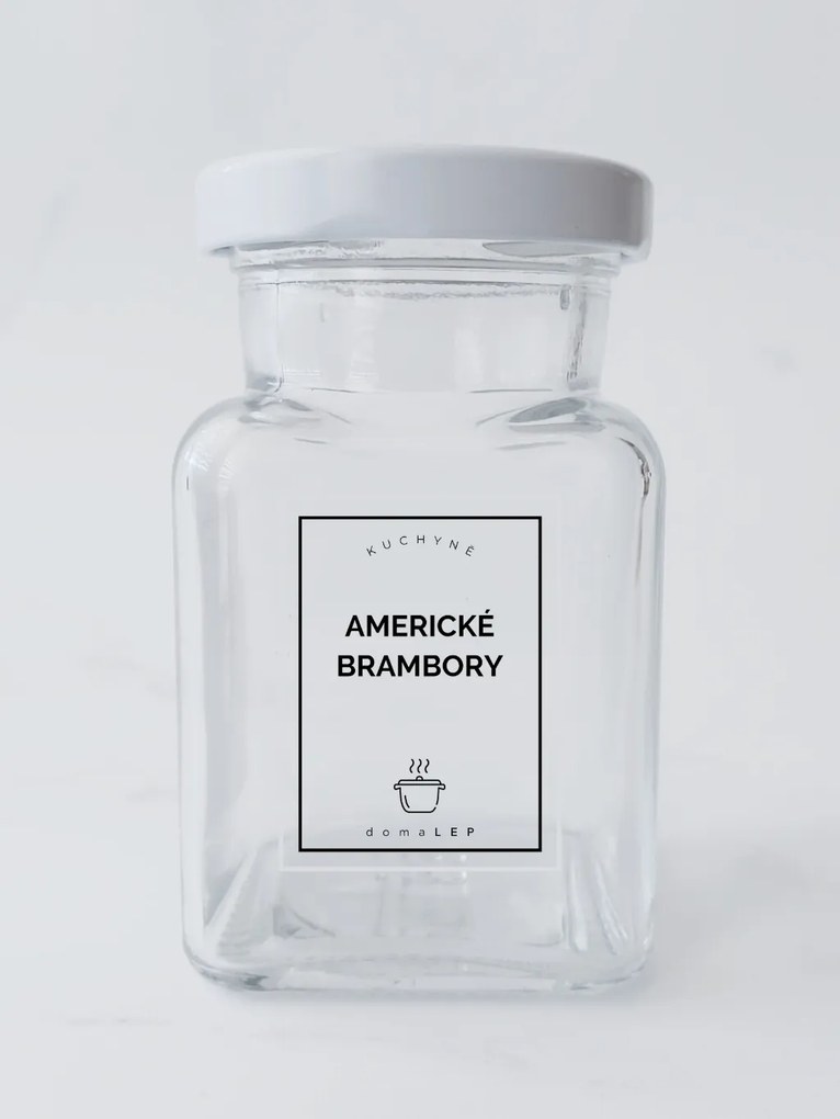 Samolepka na kořenky AMERICKÉ BRAMBORY průhledná 3 × 4 cm tučné písmo