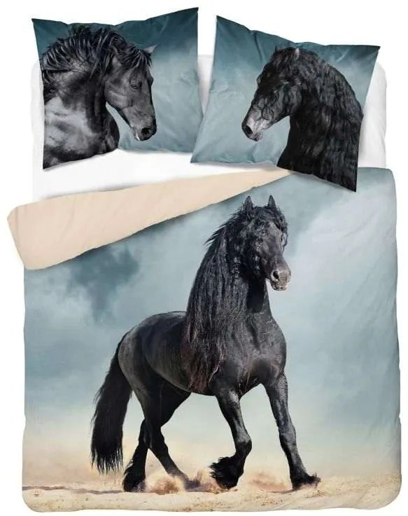 DETEXPOL Francouzské povlečení Black Horse Bavlna, 220/200, 70/80 cm