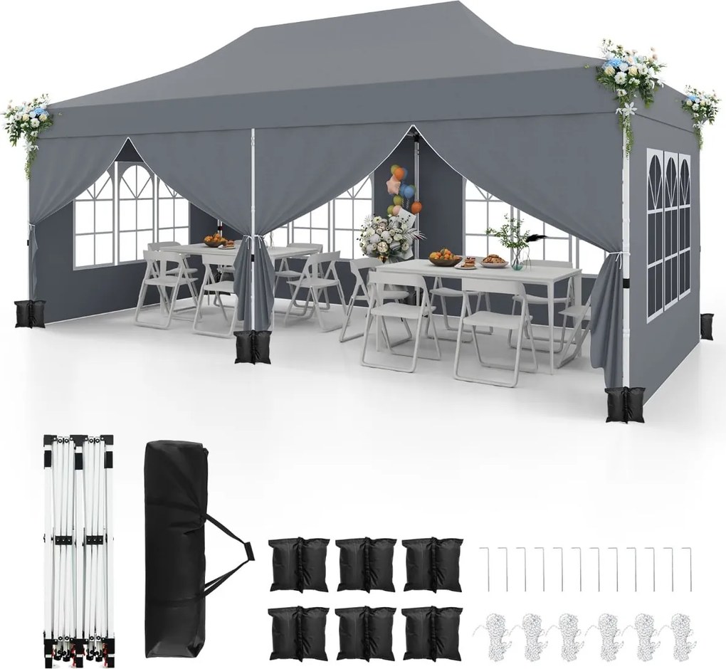 Costway Pavilon skládací altán s 6 odnímatelné boční stěny výškově nastavitelný