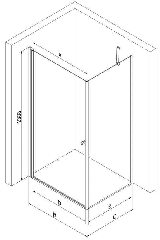 Mexen Pretoria sprchový kout s otočnými dveřmi 90 x 70 cm, Průhledné, Chromovaná + sprchová vanička Flat - 852-090-070-01-00-401