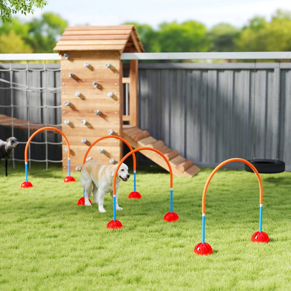 PawHut 4dílné zařízení pro výcvik agility psů se 4 dvířky s nastavitelnou šířkou, taška na přenášení, na zahradu, modrá barva