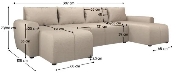 Čalouněná univerzální rozkládací sedací souprava do U NEWPORT béžová