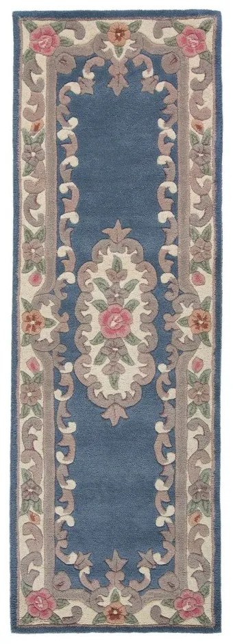Modrý vlněný koberec Flair Rugs Aubusson, 67 x 210 cm