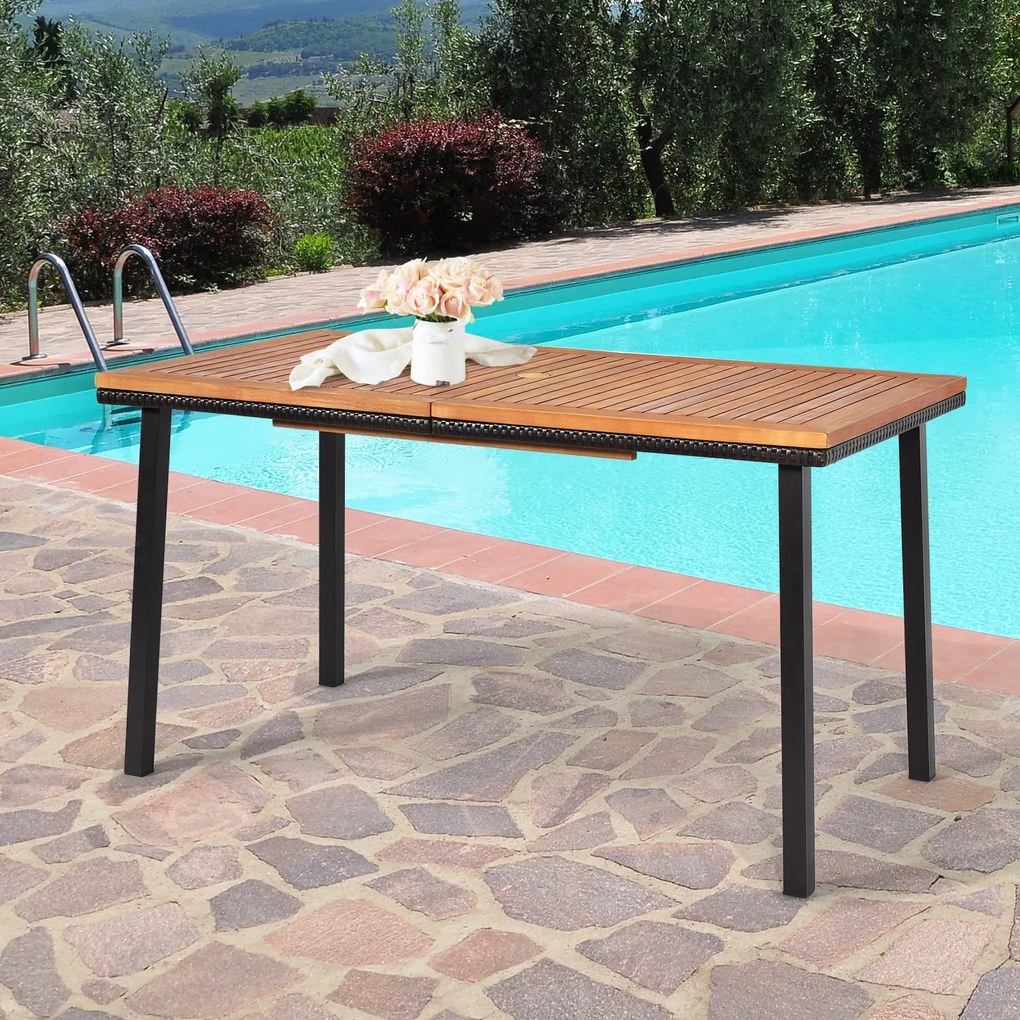 Costway Zahradní stůl s otvorem na slunečník akátové dřevo – 140 × 75 × 76 cm