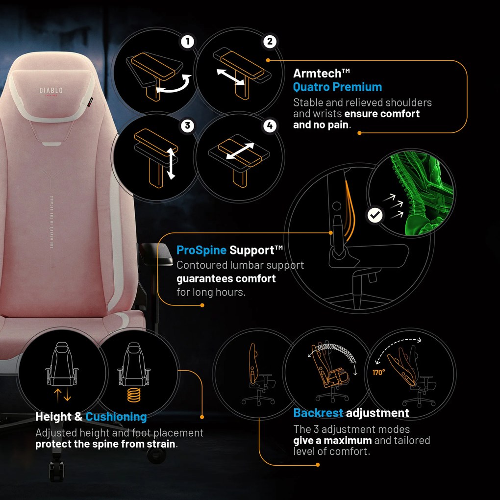 Herní židle Normal Size, černo-růžová: Diablo X-Eye Prime Akira Pink