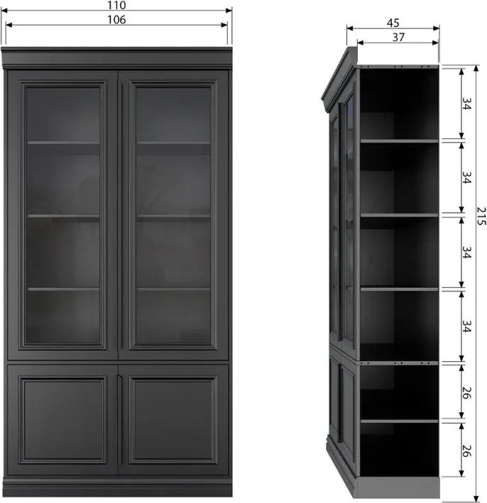 Černá vitrína z borovicového dřeva 110x215x44 cm Organize – WOOOD