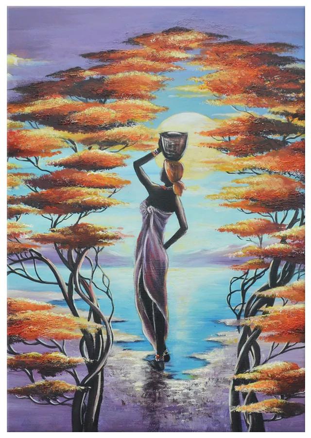 Gario Ručně malovaný obraz Africká žena s košíkem Rozměry: 120 x 80 cm