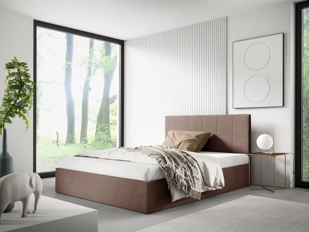 Eka Čalouněná postel SMART 140x200 cm Barva látky Trinity: Světle béžová (Trinity 2303), Úložný prostor: Bez úložného prostoru