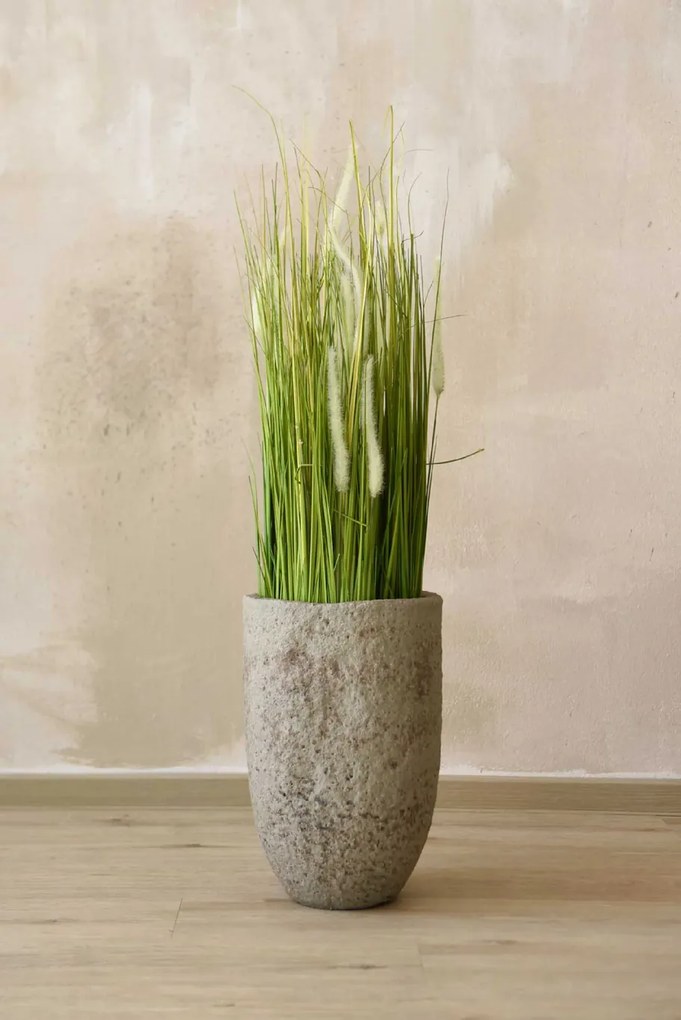 Vysoký oválný květináč BILLOW, vláknocement, výška 40 cm, šedý