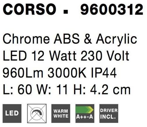 Nova Luce Nástěnné svítidlo nad obrazy a zrcadla CORSO stříbrný chromovaný hliník a akryl LED 12W 3000K IP44