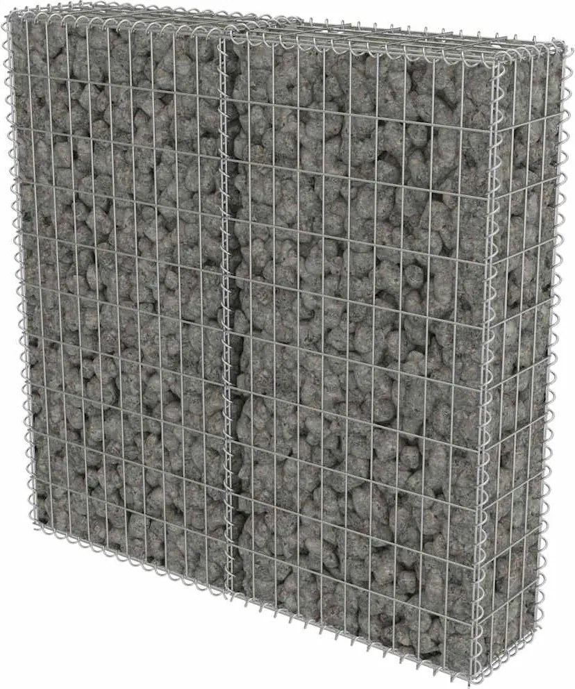 Gabionová zeď s kryty z pozinkované oceli 100 x 20 x 100 cm 143578