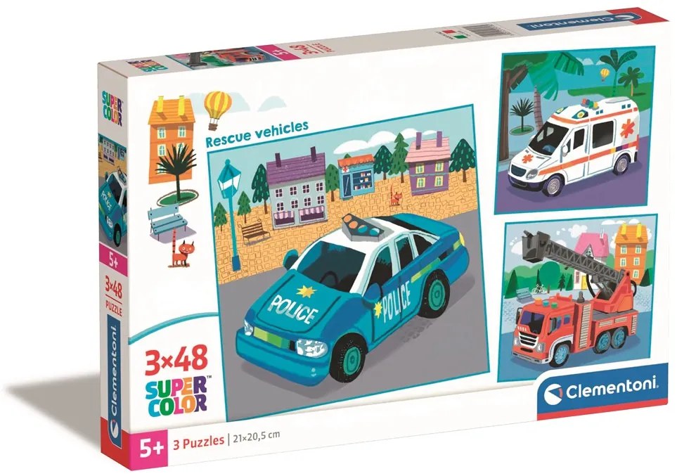 Clementoni - Puzzle 3x48 Záchranářská vozidla