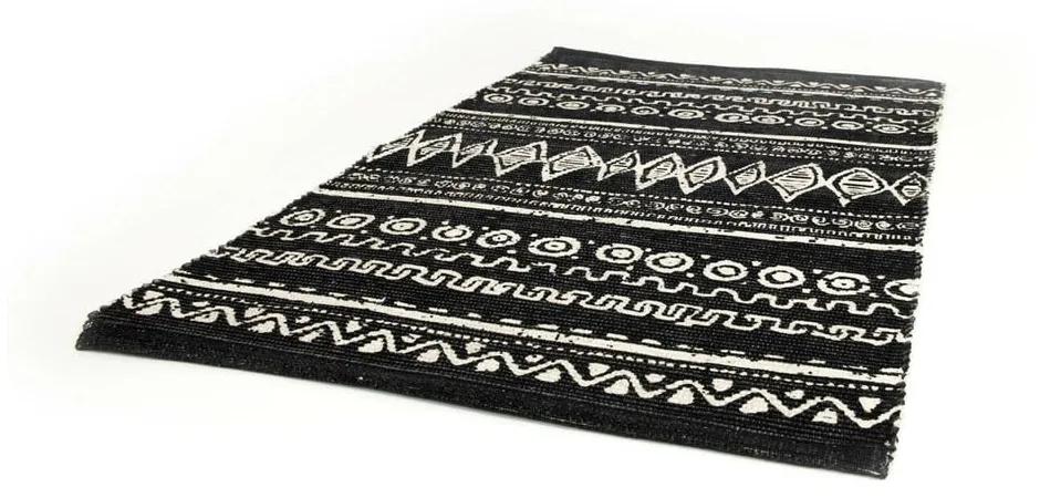 Černo-bílý bavlněný koberec Webtappeti Ethnic, 55 x 110 cm